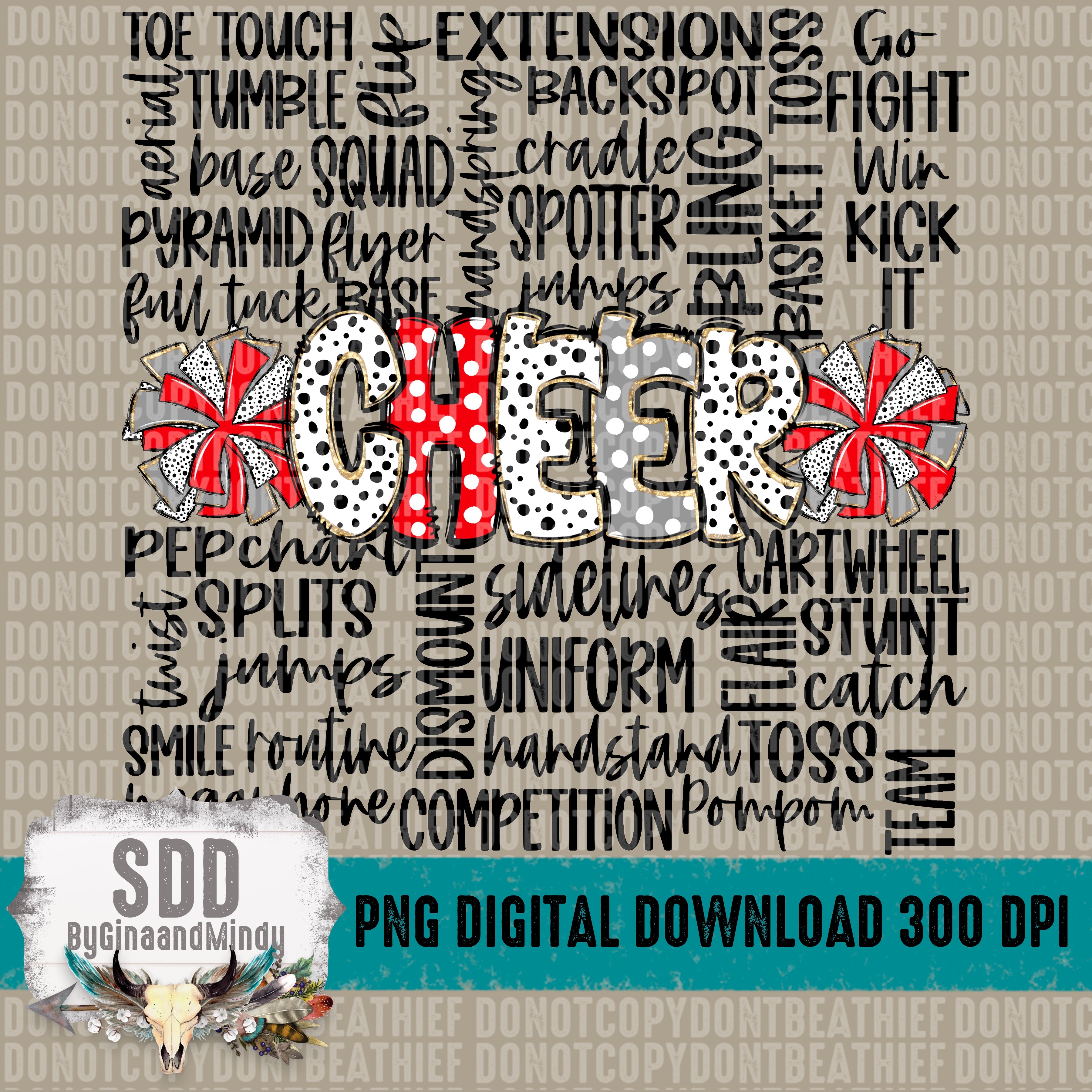 Cheer Doodle Word Art -Red & Grey – SDDbyGinaandMindy