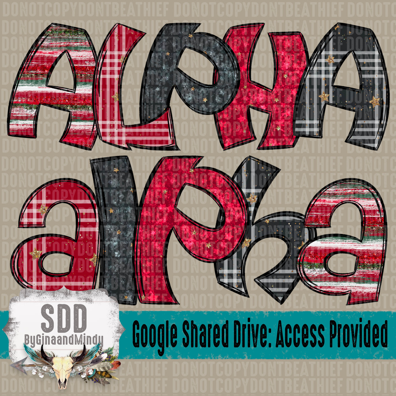 Classy Christmas Doodle Letters (Uppercase, Lowercase, Special Charact ...