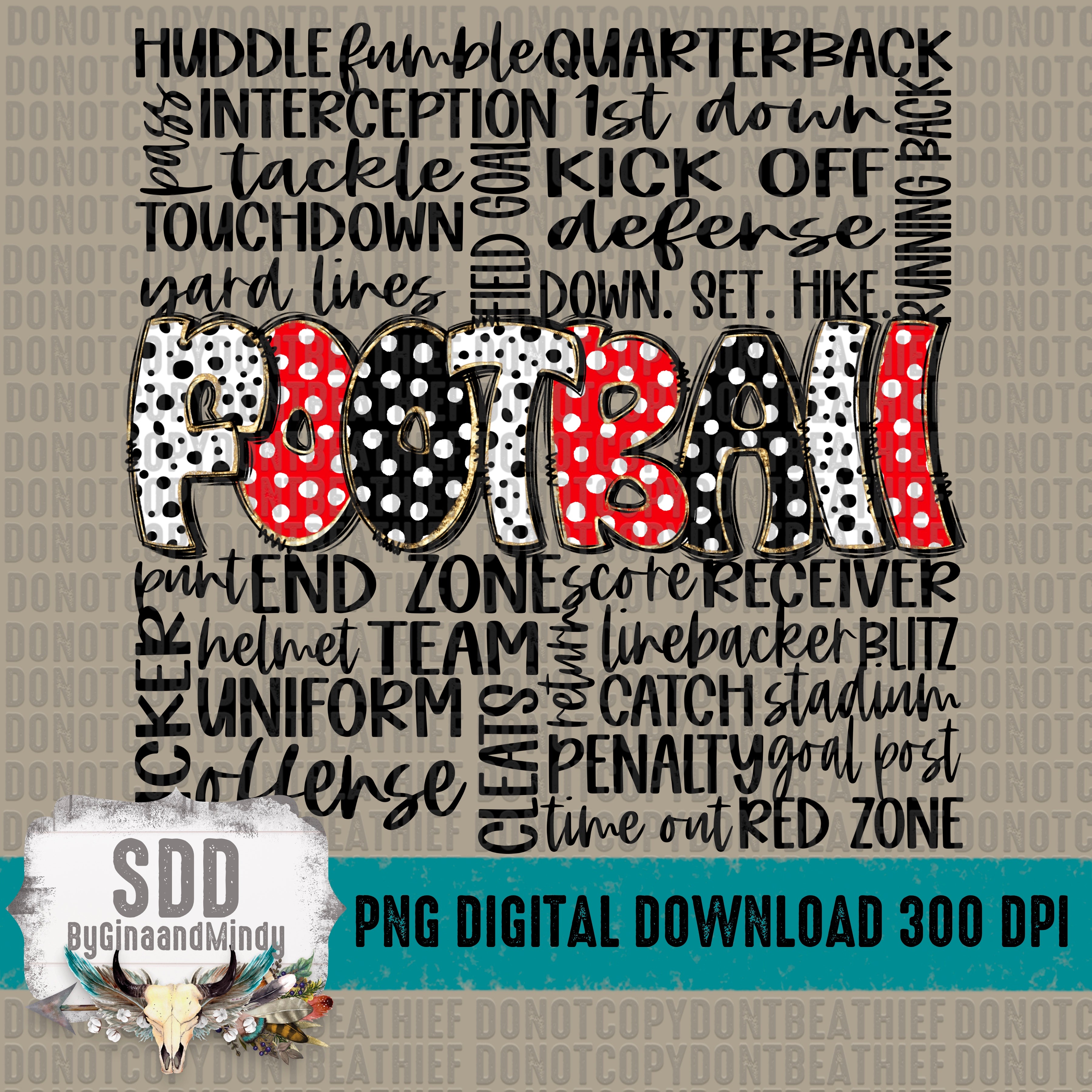 Football Doodle Word Art (Red & Black) Bundle – SDDbyGinaandMindy