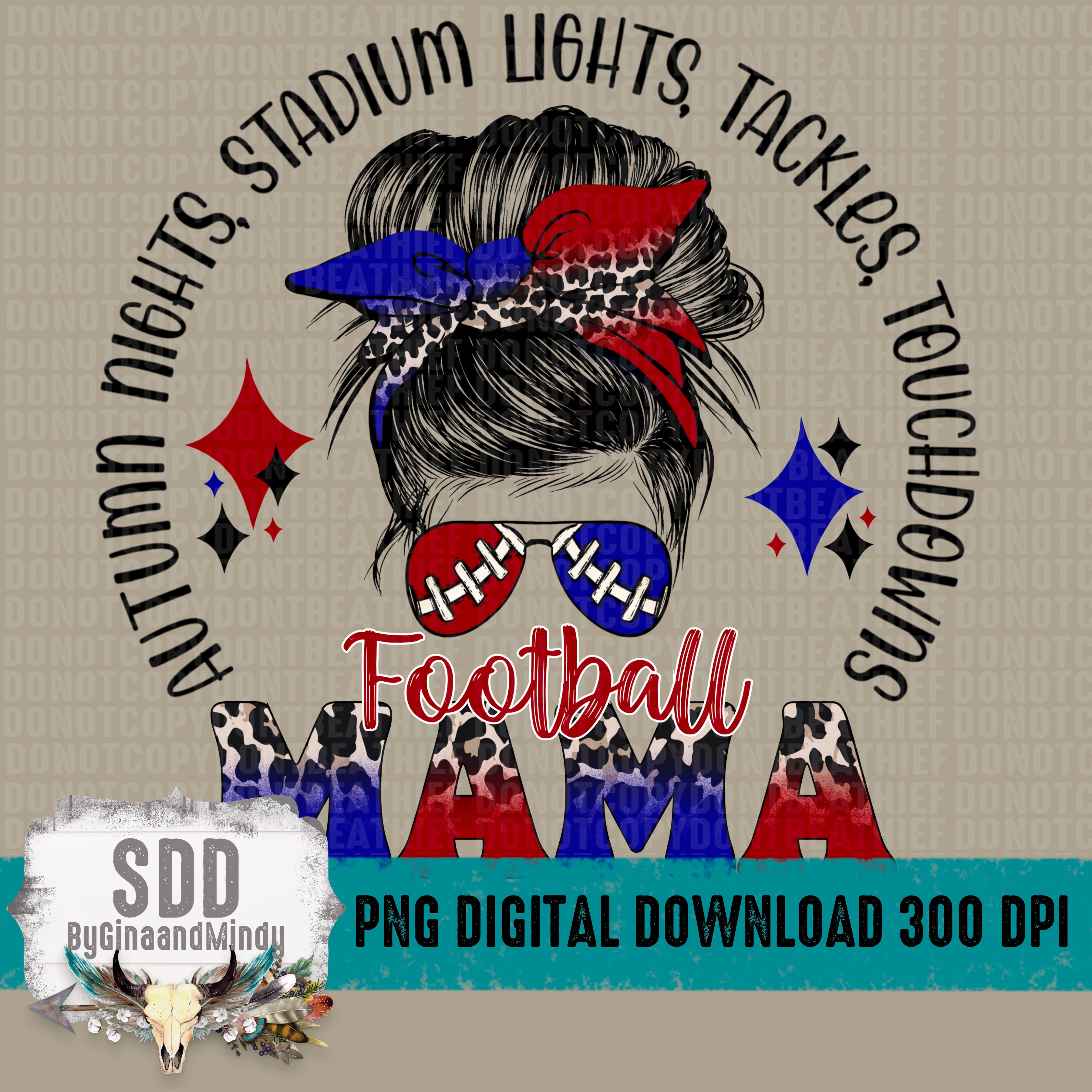 Football Mama Messy Bun Red/Blue – SDDbyGinaandMindy